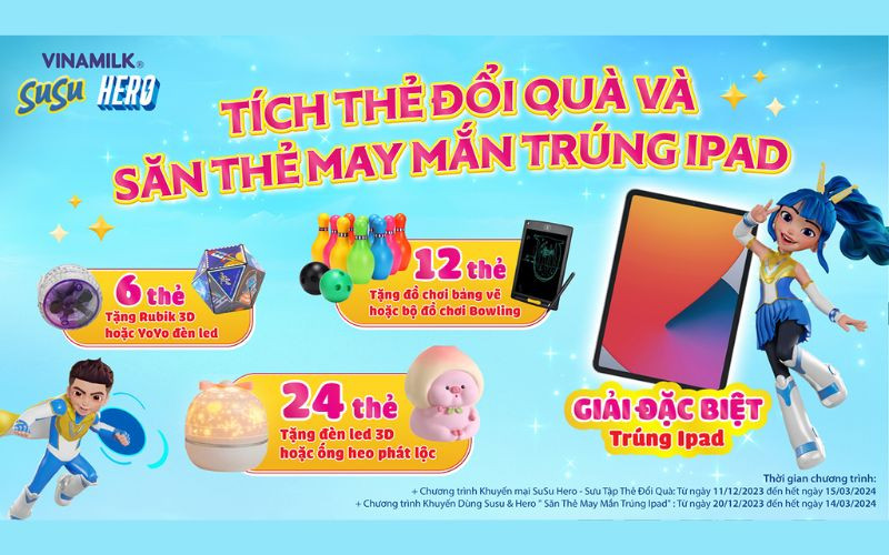 Tham gia Susu Hero đổi quà trúng iPad & nhiều quà tặng khác