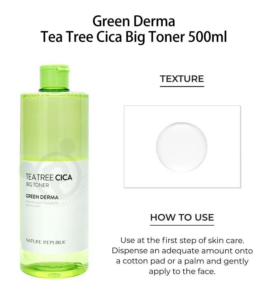 Nước hoa hồng Nature Republic Green Derma Tonic Tea Tree Cica Big Toner